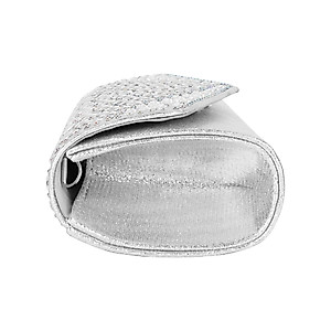 Quniko Rhinestone Flap Evening Clutch Purses Formal Sequins Handbag Crossbody Shoulder Bag for Women (Silver B)