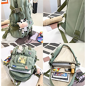 vfdgsaz Kawaii Backpack with Pin and Pendant，Cute Aesthetic Backpack ，Outdoor Sports Leisure Bag for Girls and Boys (green,one size)