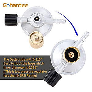gohantee Propane Low Pressure Regulator Ajustable Flow with 8mm Barb Hose Connection Connect 1LB Disposal Bottle Valve for Camping Stove