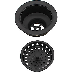 Westbrass D2165-25-62 4-1/4" OD Post Style Large Kitchen Basket Strainer with Waste Disposal Flange and Stopper Drain Set, 1-Pack, Matte Black