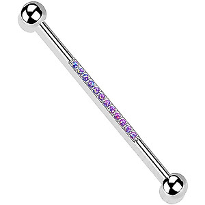 Covet Jewelry Titanium Industrial Barbell with CNC Lined Opal on Bar (Steel/Opal Purple)