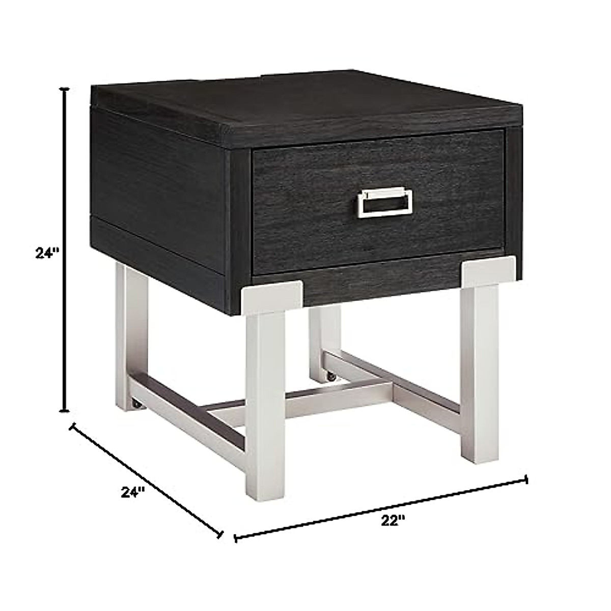 Signature Design by Ashley Chisago Contemporary Rectangular End Table with Outlets and USB Ports, Black & Silver