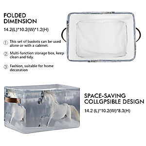 ALAZA Horse Fabric Storage Basket for Shelves Toy Nursery Storage Bin for Organizing Laundry Hamper with Handles, White Welsh Horse Runns on The Hill,FSB097