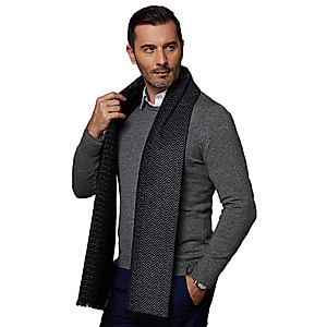 CUDDLE DREAMS Men's Silk Scarves, 100% Mulberry Silk Brushed, Luxuriously Soft (Black Gray Herringbone)