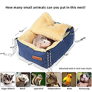 Rat Hammock for Cage, Guinea Pig Hideout Small Animal Hammock House Rat Hut, Sugar Gliders Beds Cage Accessories for Chinchilla,Hamster,Rat,Bunny,Squirrel,Gerbil (Blue)