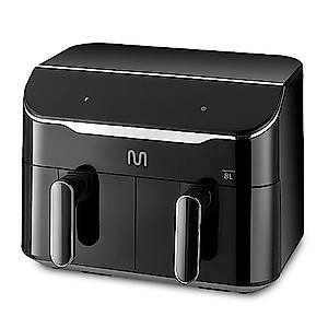 Multi GO219 5-in-1 Dual Zone Air Fryer: 8 Quartz Capacity with 2 Independent Frying Baskets and Independent Temperature Control, Smart Finish to Roast, Broil, Dehydrate Function, 1700W, Black.