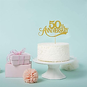 Gold Glitter 50th Anniversary Cake Topper - for 50th Wedding Anniversary / 50th Anniversary Party / 50th Birthday Party Decorations