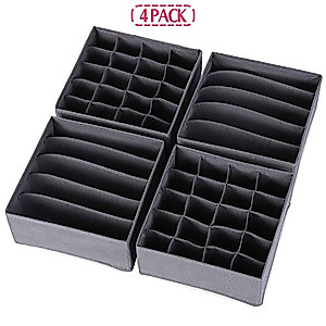 DIOMMELL 4 Pack Foldable Cloth Storage Box Closet Dresser Drawer Organizer Fabric Baskets Bins Containers Divider for Clothes Underwear Bras Socks Lingerie Clothing, Dark Grey 22-0000