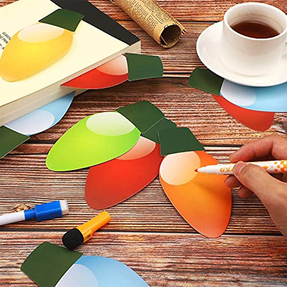 Christmas Bulb Cutouts 40 Pieces Chic Colorful Bulb Cutouts with 60 Glue Point Dots for Christmas New Year Party Classroom Bulletin Board and Home Decoration