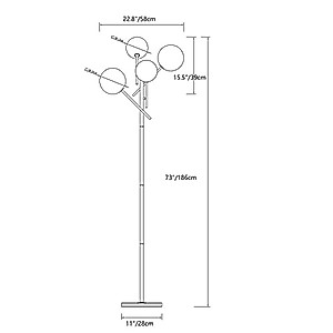 Surpars House Sputnik Chandelier Floor Lamp, 4 Lights Globe Floor Light with Smoky Grey Glass Shade,Chrome