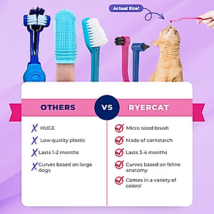 RYERCAT Set of Dual Sided Cat Toothbrushes - Kitten Toothbrush with Micro Head to fit into Kittens Mouth - Cat Dental Care Supplies Pet Toothbrush for Cats (Flamingo Pink and Space Blue)