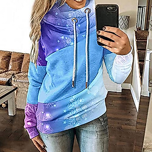 Hoodies for Women, Patchwork Hooded Sweatshirt Color Block Casual Fit Drawtsring Long Sleeve Pullover Tops Blouse
