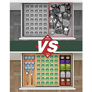 WELL WENG Larger Expandable Bamboo Coffee Pod Holder for Counter Drawer - Compatible with K-Cup Pods - Tea Bags Storage (Natural)