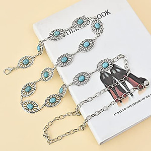 ILuvatar Turquoise Concho Chain Belt Waist Belts for Women for Dresses Metal Belt Womens Western Belts Women's Belts U14