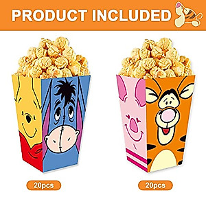 20Pcs Cute Bear Cartoon Popcorn Boxes,Cute Bear Theme Cartoon Birthday Decorations Supplies