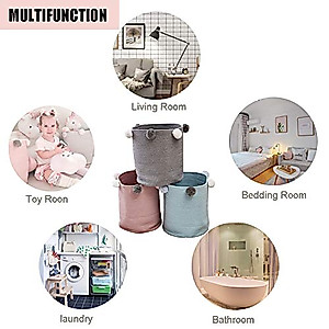 Leadtimes Pink Cotton Rope Storage Baskets 12.6" x 12.6" x 14.6" Woven Baby Cute Pompoms Orangizer Bins for Laundry, Cloths, Home Decoration