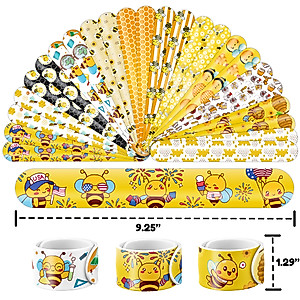 48PCS Bee Party Favors 24PCS Tattoos 24PCS Slap Bracelets Wristbands Themed Birthdays Party Supplies Decorations Decor Honey Bee Day Pattern Girl Gifts School Classroom Prize Baby Shower
