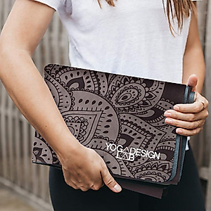 YOGA DESIGN LAB | Travel Yoga Mat | 2-in-1 Mat+Towel | Lightweight, Foldable, Eco Luxury | Ideal for Hot Yoga, Bikram, Pilates, Barre, Sweat | 1.5mm Thick | Includes Strap (Mandala Black, 1.5mm)