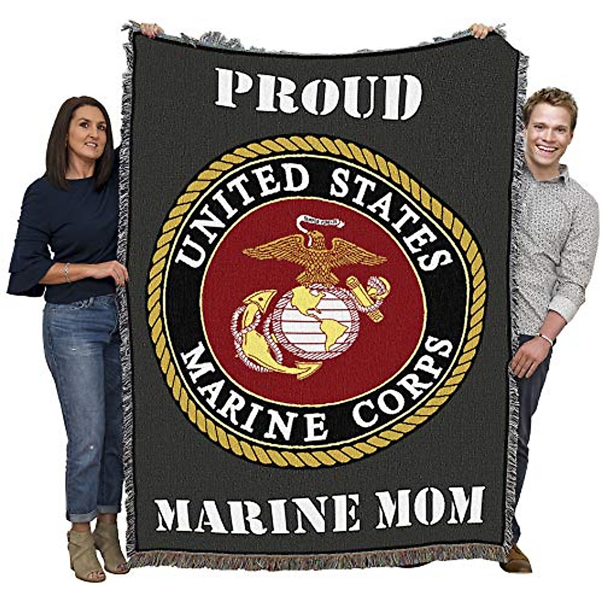 Pure Country Weavers US Marine Corps - Proud Mom Emblem Blanket - Gift Military Tapestry Throw Woven from Cotton - Made in The USA (72x54)