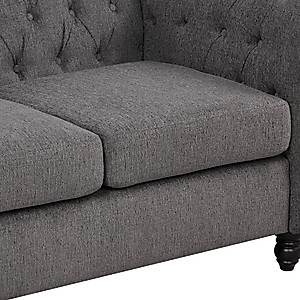 Bellemave Chesterfield Sofa Loveseat Mini Tufted Couch for Living Room Luxury Dutch Velvet Upholstered Small Sofa with Solid Wood Legs and Button Tufted Backrest for Apartment Office, 60" Grey