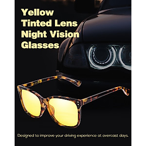 SIPHEW Night Driving Glasses for Women Men, Polarized Night Vision Glasses Anti-glare Yellow Tinted Lens for Nighttime/Foggy