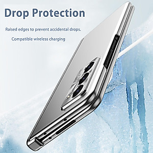 NINKI Compatible Magnetic Hinged Case for Samsung Z Fold 5 Case with S Pen & S Pen Holder,4 in 1 Hinge Protective Screen Protector Case for Galaxy Z Fold 5 Case,Galaxy Z Fold 5 5g Case Pen Slot Silver