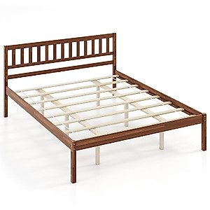 KOMFOTT Queen Size Wood Platform Bed Frame with Headboard, 16-Inch Mid-Century Wooden Bed Frame with Slats Support & 12” Under Bed Storage Space, Retro Mattress Foundation, No Box Spring Needed