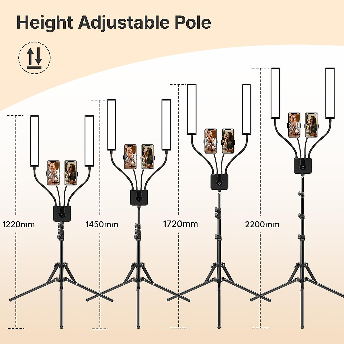 LED Video Light, ULANZI 45W Double Arms Beauty Light with Adjustable Tripod Stand, Dimmable 3200-5600K LED Video Light Photography Kit with 2 Phone Holders, for Makeup,Manicure,Tattoo,Live Streaming