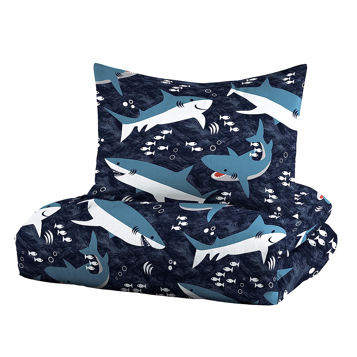 dream FACTORY Sharks Boys Twin Size Boys Bedding Set Cotton Kids Comforter Set with Sham, 2 Piece, Twin, Navy