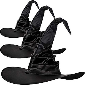 3 Pieces Halloween Witch Hats Black Large Ruched Witch Hat Women Costume Accessory for Halloween Cosplay Party (Classic Style)