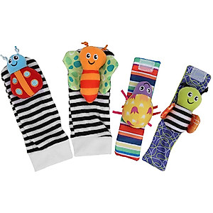 4Pcs Baby Wristband and Socks Rattle Toys, Sock Hanging Toy Infant Baby Cute Lovely Soft Baby Socks Toys Wrist Rattles Infant Toy(#1)