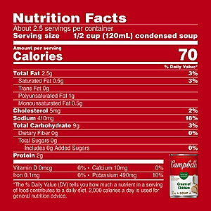 Campbell's Condensed Heart Healthy Cream of Chicken Soup, 10.5 oz Can (12 Pack)