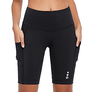 BALEAF Women's 9" Biker Shorts High Waisted Long Compression Running Workout Shorts Side Pockets UPF50+ Black XXL