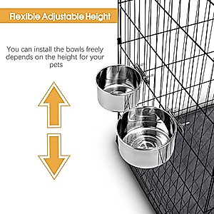 Yummy Sam 2 Pcs Large Pet Dog Food Water Bowl for Cage Stainless Steel Non-Spill Kennel Hanging Cats Bowls with Clamp Holder Crate Feeder Dish for Medium Large Dogs Huge Pets (7.1x3.5'' & 6.3x2.6'')