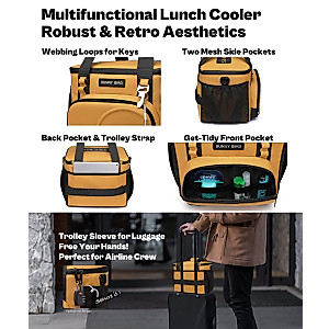 SUNNY BIRD 12L Large Insulated Lunch Bag, Leakproof and Foldable Lunch Cooler Box for Women Adult and Men, Fits 18 Cans (Ochre 01)