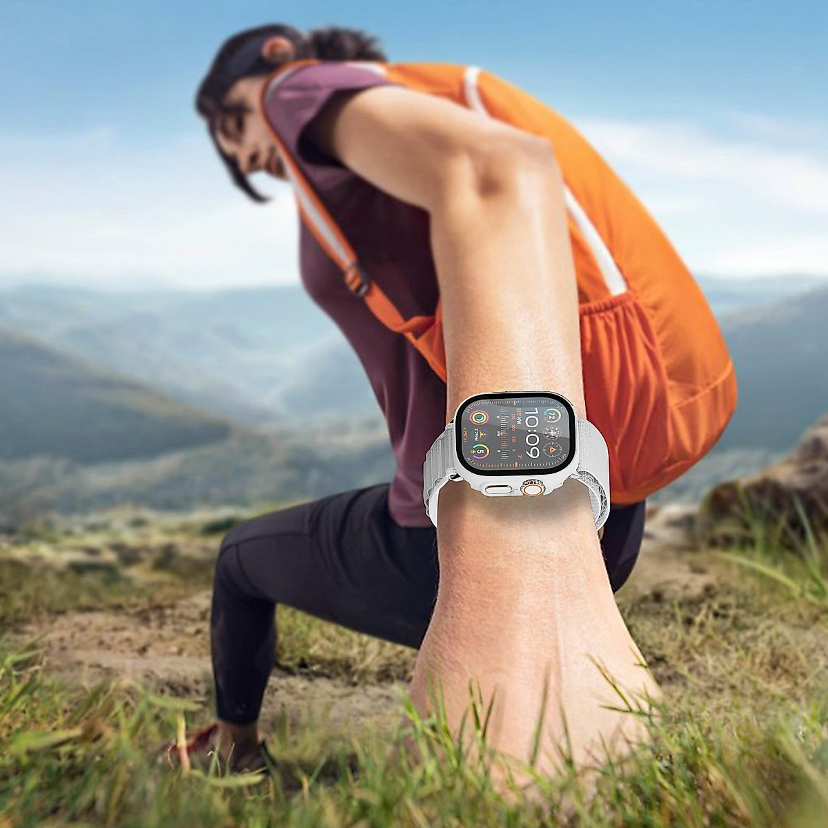 TSOGIA 2 Pack Hard PC Case for Apple Watch Ultra/Ultra 2 Screen Protector 49mm, with 9H Tempered Glass Screen Protector, Full Protective Cover for iWatch Ultra Accessories 49mm,White