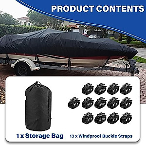 Waterproof 17'- 19' Boat Cover - Heavy Duty 600D Dual PU Trailerable Marine Grade Polyester Canvas, Fits 17-19ft V-Hull, Tri-Hull, Fishing Boat, Runabout, Pro-Style Bass Boat with Tightening Strap