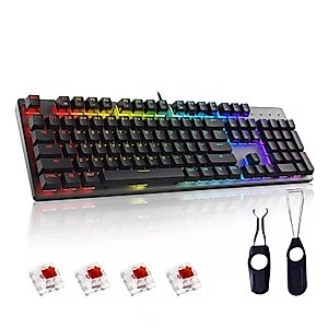 PC Gaming Keyboards RGB Backlit Mechanical Keyboard ABS keycap Programmable Macro Detachable USB Wired Keyboard for Windows PC (104 Keys Red Switch)