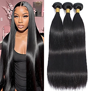 10A Straight Bundles Human Hair 16 18 20 Inch Brazilian 100% Unprocessed Virgin Weave 3 Natural Black Color