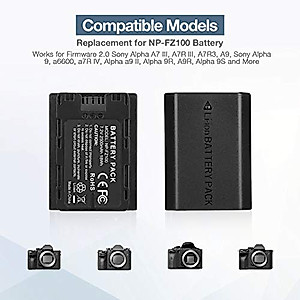 NP-FZ100 Battery 2500mAh NP FZ100 Li-ion Batteries 2 Packs with Dual USB Charger for Sony A7III A7R III A9 A7R IV A6600 Firmware 2.0