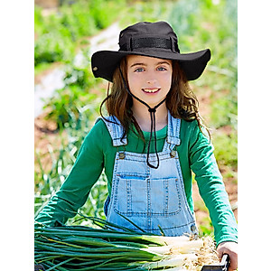 Boao 2 Pieces Sun Hats for Men Women Wide Brim Safari Bucket Hat Boonie Hat UV Protection Fishing Hiking Summer(Black)