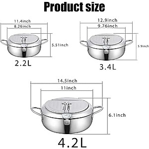 Japanese Deep Fryer Pot, Stainless Steel Deep Fryer Pot, Deep Fryer Pot, Stainless Steel Frying Pot With Thermometer And Oil Drip Drainer Rack (7.87 in,Silver)