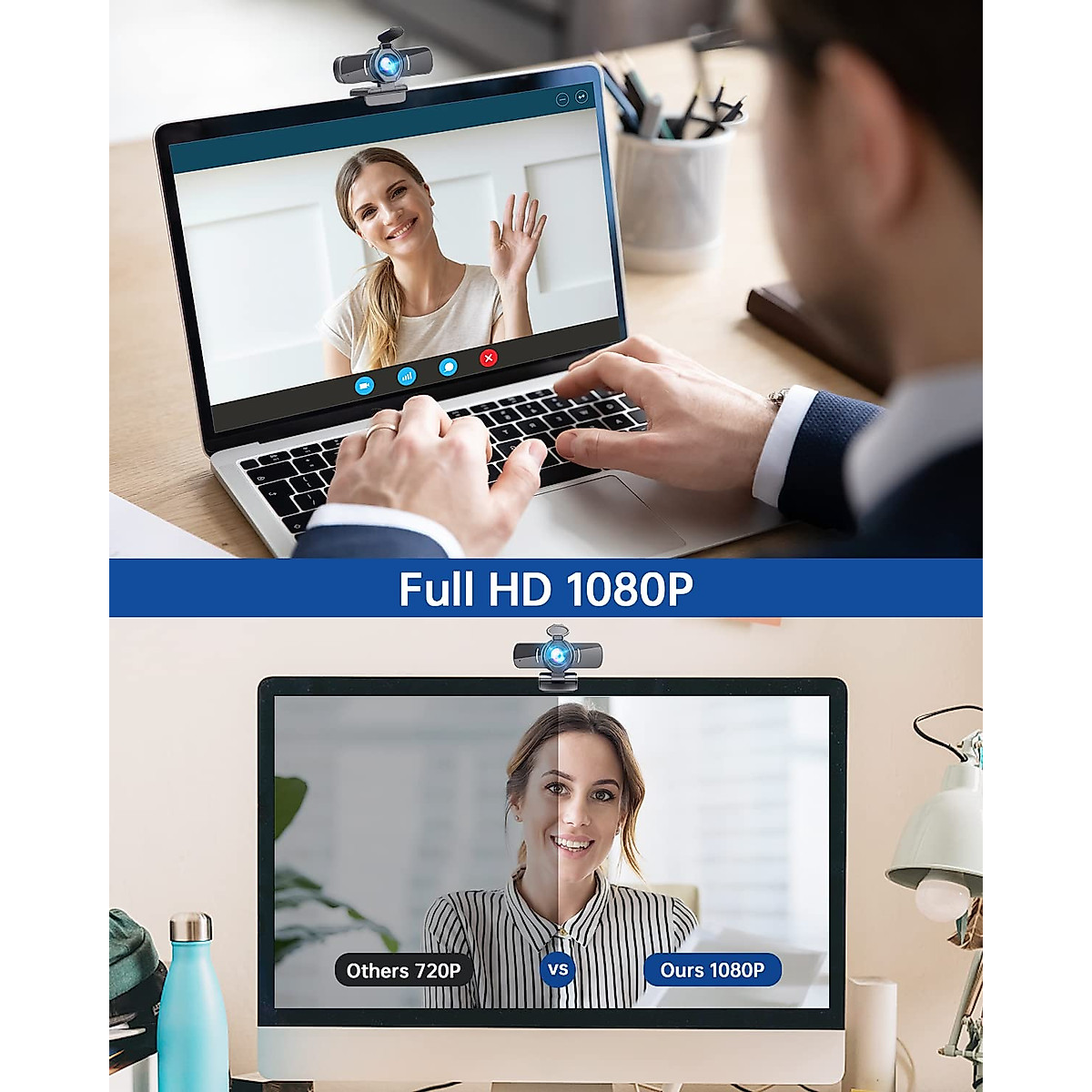 Webcam with Microphone, 1080P 30fps HD Webcams, USB 2.0 Computer Webcam, 3D Noise Reduction and Automatic Gain Web Cam for PC Mac Laptop Desktop,Video Calling, Online Classes and Video Conference