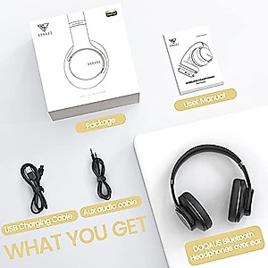 DOQAUS Bluetooth Headphones Over Ear, 52 Hours Playtime Wireless Headphones with 3 EQ Modes, Noise Isolating HiFi Stereo Headphones with Deep Bass, Microphone, Soft Earpads for Cellphone/PC (Black)