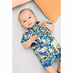 MHSH Baby Boys Hawaiian Shirts Romper Toddlers Button Down Short Sleeve Outfits Infant Kid Onesie Summer Beach Clothes(3-6M, blue)