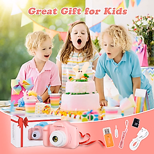 Zeacool Kids Camera,HD Digital Video Camera,Childrens Toys for 3 4 5 6 7 8 9 10 11 12 Year Old Boys/Girls,Selfie Camera for Kids,Christmas Birthday Gifts with 32GB SD Card(Pink)