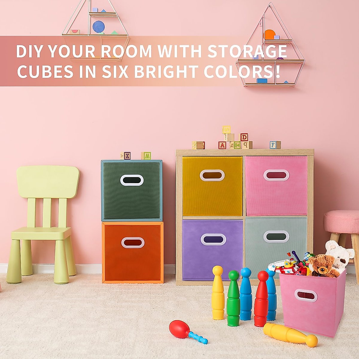 Storage Cubes, 11-inch Cube Storage Bin, 6 Sets Foldable Fabric Storage Cubes With Handles, 6 Cube Storage Organizer, Storage Cube Bins for Toys, Clothes and Books (Multicolour) (Multicolour)