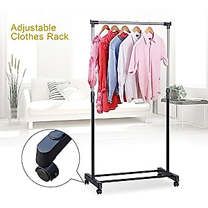 DNYSYSJ Clothes Drying Rack, Hanger Storage Drying Rack Height Adjustable, Composite Tube Telescopic Drying Rack with Brake Roller, Floor-Standing Clothes Airer Dryer Drying Rack
