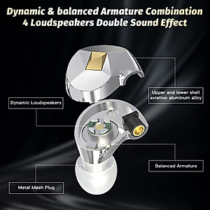 bsbaiss BS2 in Ear Monitor Dynamic Hybrid 1BA+1DD Deep Bass Wired Earbuds Headphones, HiFi Stereo IEM Earphones with Detachable MMCX Connector for Audiophiles Musicians (Without Mic)