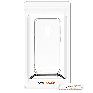 kwmobile Crossbody Case Compatible with Samsung Galaxy S9 Plus Case - Clear TPU Phone Cover w/Lanyard Cord Strap - Black/Transparent